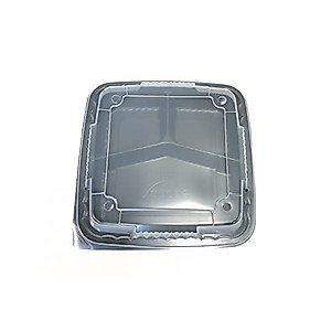 ecopax 75 Sets PP Pebble Box Serving Tray and Vented Lid, Food Container (9x9 3 Compartment) Lunch Box, Food Container, Black