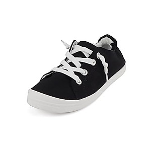 Soda Flat Women Shoes Linen Canvas Slip On Sneakers Lace Up Style Loafers Zig-S (7.5) Black/White