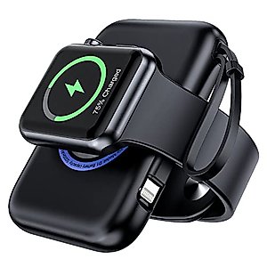 RORRY Portable Apple Watch Charger,5000mAh iWatch Wireless Charger Power Bank with Built in Cable,Travel Keychain Charger for Apple Watch Series 8/Ultra/7/6/Se/5/4/3/2,iPhone 14/13/12/12/11