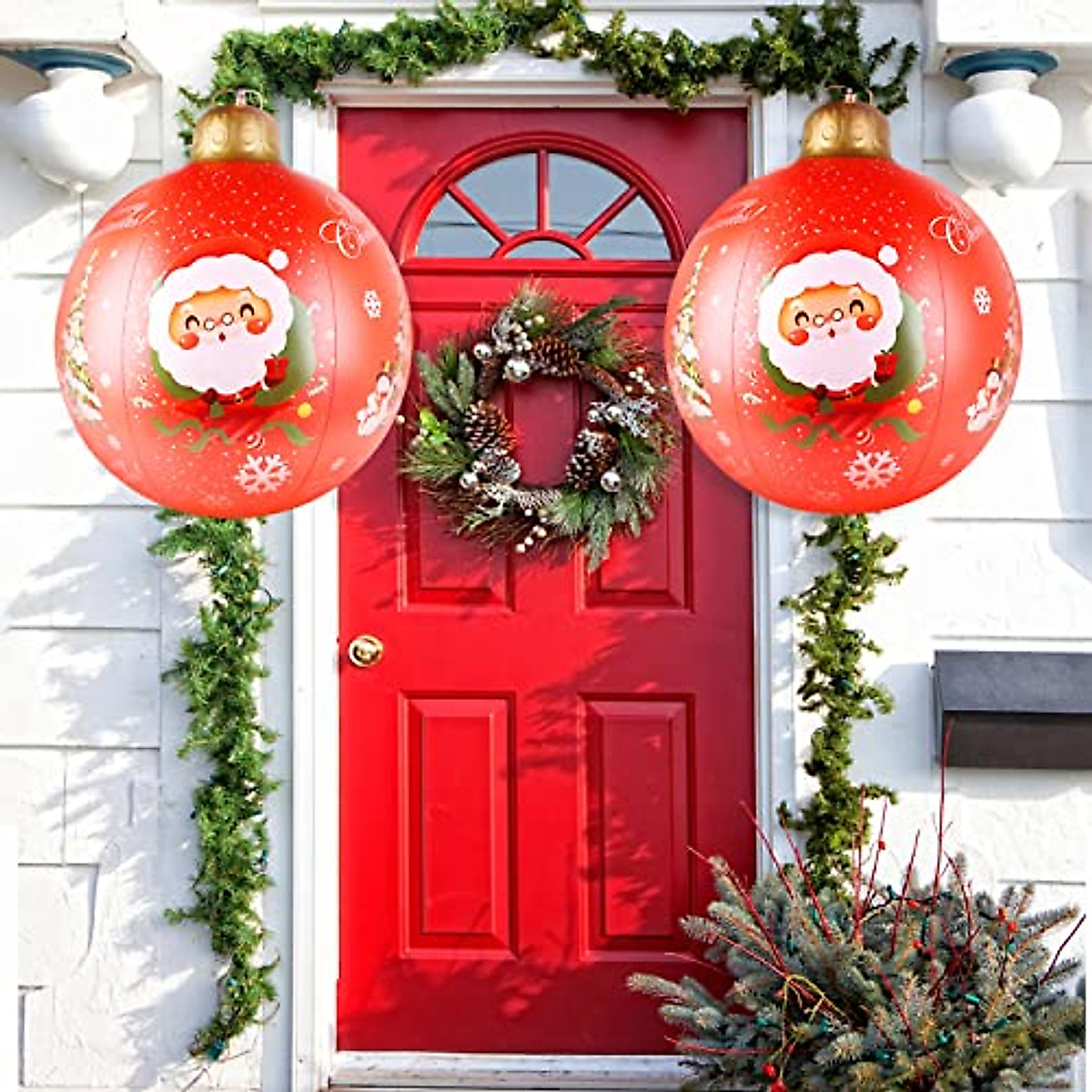 2 Pcs Inflatable Christmas Ball - 24 Inch Christmas Ball Ornaments PVC Giant Indoor Outdoor Xmas Ball for Holiday Yard Lawn Porch Pool Tree Decoration, 2 Pcs Red