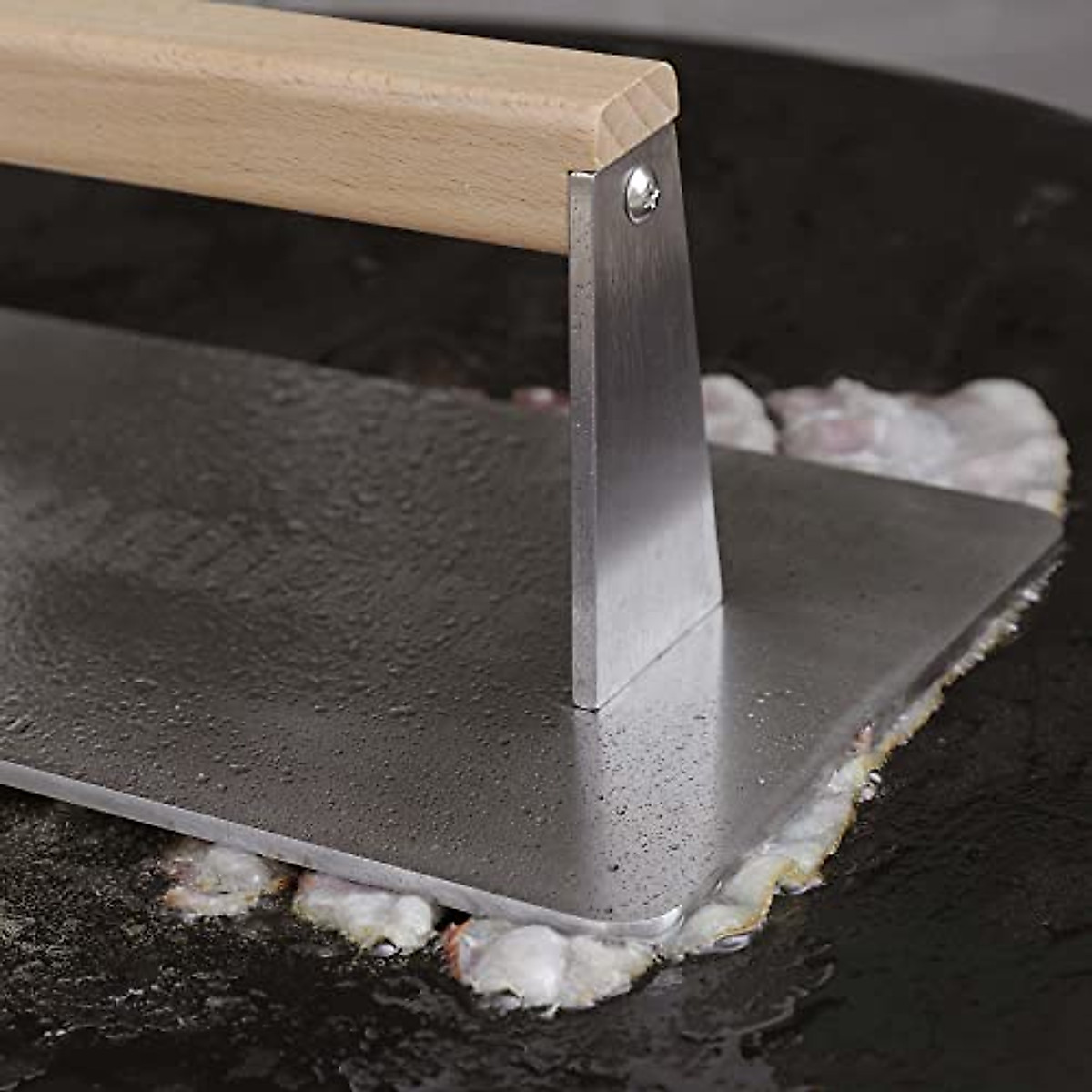 Manucode Stainless Steel Grill Press, Heavy-Duty Bacon Press with Wooden Handle, 9.25 x 5.7 Inches, Rectangular Steak Weight