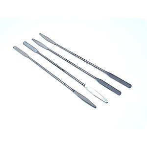Pack of 4 Lab Micro Double Ended Spatula Round/Tapered Arrow End (Flat Ends 50mm x 9mm), 9" L, Stainless Steel