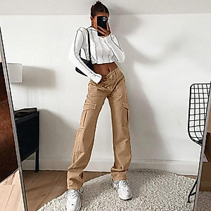 Womens Baggy Cargo Pants y2k Jeans Parachute Pants Teen Girls Wide Leg Trousers Trendy Clothes Hiking Pants Khaki