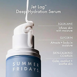 Summer Fridays Jet Lag Deep Hydration Serum - Hydrating Face Serum for Dry Skin with Glycerin & Squalane - Helps Soothe Skin and Improve the Appearance of Fine Lines & Wrinkles - Fragrance Free (1 Oz)