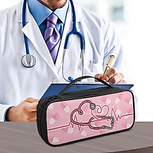 Rnyleeg Nursing Stethoscope Case Pink Heart Pattern Stethoscope Storage Pouch with Extra Room for Bandage Scissors and Penlights