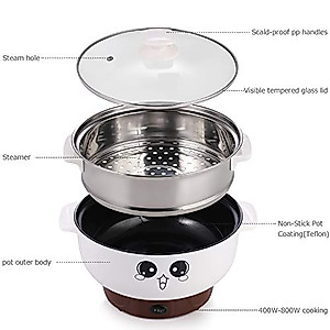 MINGPINHUIUS 4-in-1 Multifunction Electric Cooker Skillet Wok Electric Hot Pot For Cook Rice Fried Noodles Stew Soup Steamed Fish Boiled Egg Small Non-stick with Lid (3.2L, with Steamer)