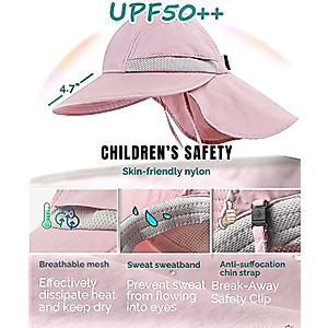 Camptrace Toddler Kids Sun Hats with Neck Flap UPF 50+ UV Protection Wide Rigid Brim Boys Girls Beach Swim Sunhat