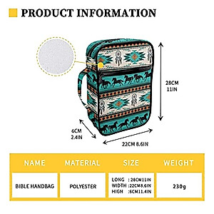 Suobstales Aztec Horse Bible Cover for Women Men, Southwest Tirbal Portable Carrying Book Case Church Bag Bible Protective with Handle and Zippered Pocket