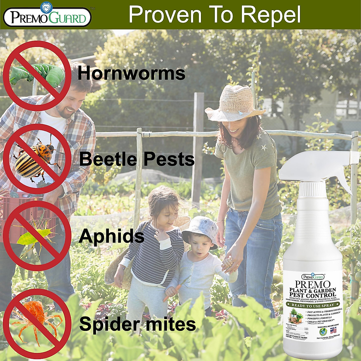 Plant & Garden Pest Control by Premo Guard - 32 oz - Insect & Disease Control for Organic Gardening - Effective Natural Plant Based Formula for Inside & Outside Plants