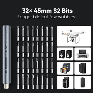 PKEY Electric Screwdriver Set, Cordless Screwdriver with 32 Magnetic Bits & 4 LED Lights, Torque Adjustment, Rechargeable 2000mAh Battery, Repair Tool Kit for Door Locks, Printers, Computer, Bicycle