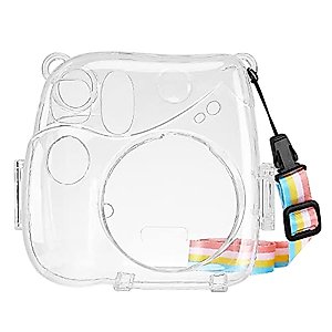 MOSISO Protective Case Compatible with Fujifilm Instax Mini 7+ Instant Camera, Hard Shell Camera Case Cover with Adjustable Rainbow Shoulder Strap, Crystal Clear