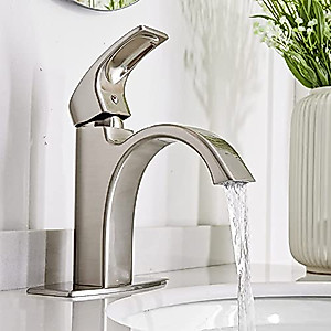 Hoimpro Waterfall Brushed Nickel Single Hole Bathroom Faucet, Single Handle Bathroom Vanity Sink Faucet, Rv Vanity Faucet, Brushed Nickel (1 or 3 Hole)