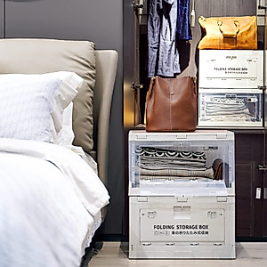 Funcode folding storage box with Wooden cover,for camping,car storage, home sorting. (khaki-2pack)