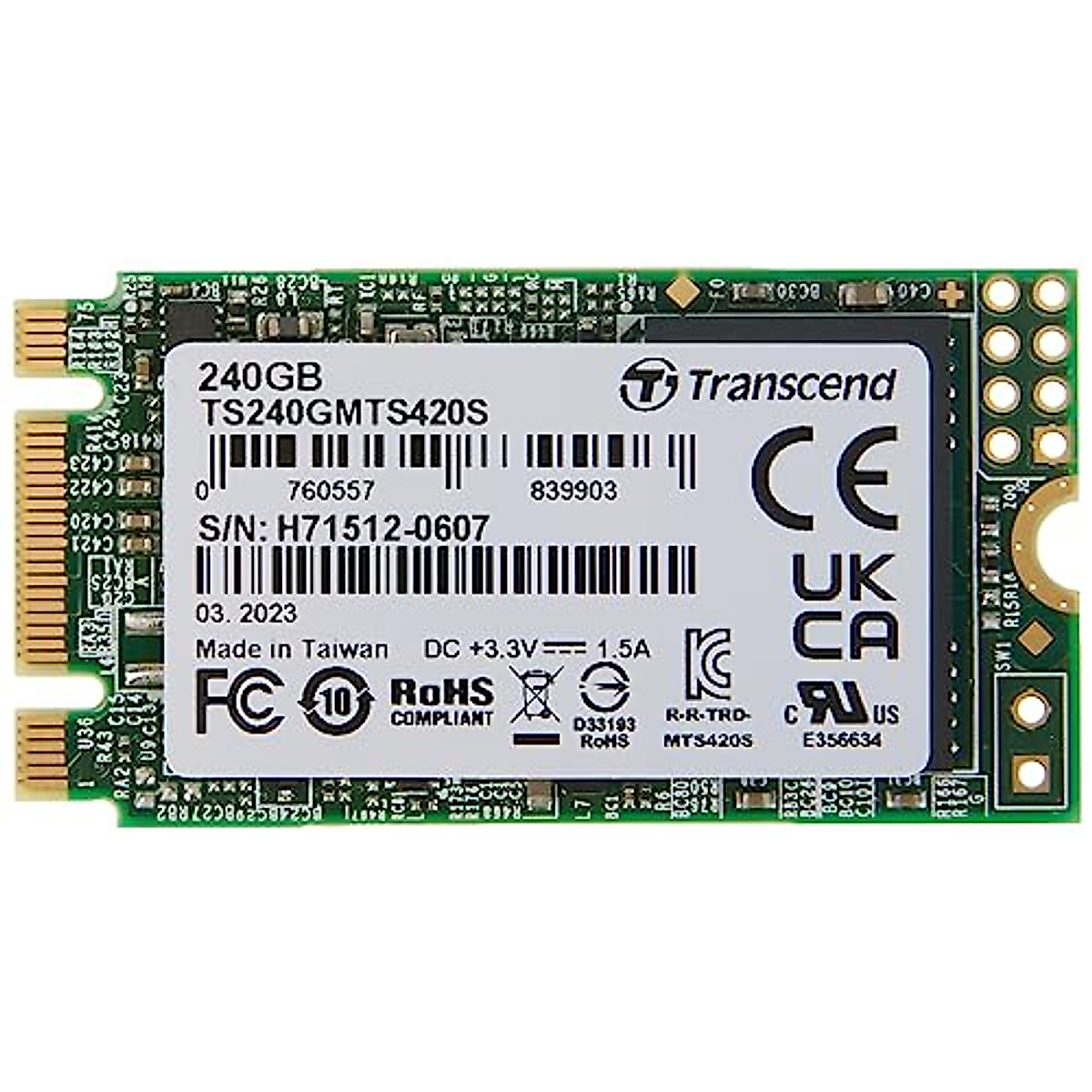 Transcend 240GB M.2 SATA III 6GB/S SSD MTS420 3D TLC Flash 42mm Form Factor