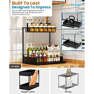 ClearStorage Under Sink Organizers and Storage, 2 Tier Under Sink Organizer Pull Out Sliding Under Bathroom Cabinet Organizer with Non-Slip Feet for Kitchen Cabinet bathroom sink Organizer (BLACK)