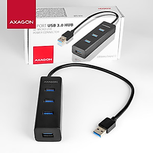 AXAGON HUE-S2B USB-A-Hub, 4X USB 3.0, 1x Micro-USB für Stromversorgung - 300 mm Kabel