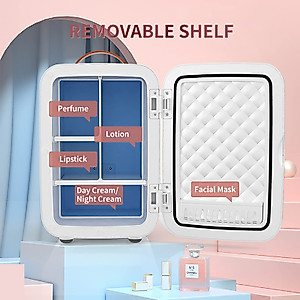 Saint Kang Skincare Fridge Hot&Cold, Portable Makeup Fridge with Mirror and Light, AC/DC Beauty Fridge for Bedroom, Office and Car(White) (8L)