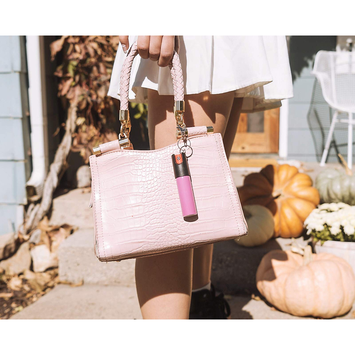 ARMADILLO DEFENSE Pepper Spray and Personal Alarm Key Chain Bundle (2 Pack) for Protection and Self Defense, Safeguard for Women and Men, Tear Gas and Panic Button (Pink)