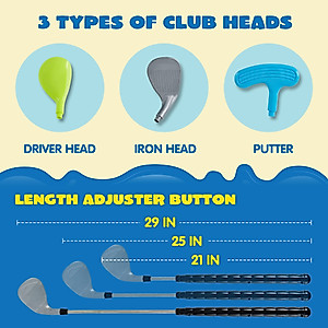 JOYIN Club Golf Comprehensive Toy Set with 3 Golf Clubs, 3 Club Heads, Deluxe Toy Golf Bag, 15 Training Toy Golf Balls and Accessories, for Toddler Kids Boys and Girls Golf, Outdoor Lawn Sport Toy