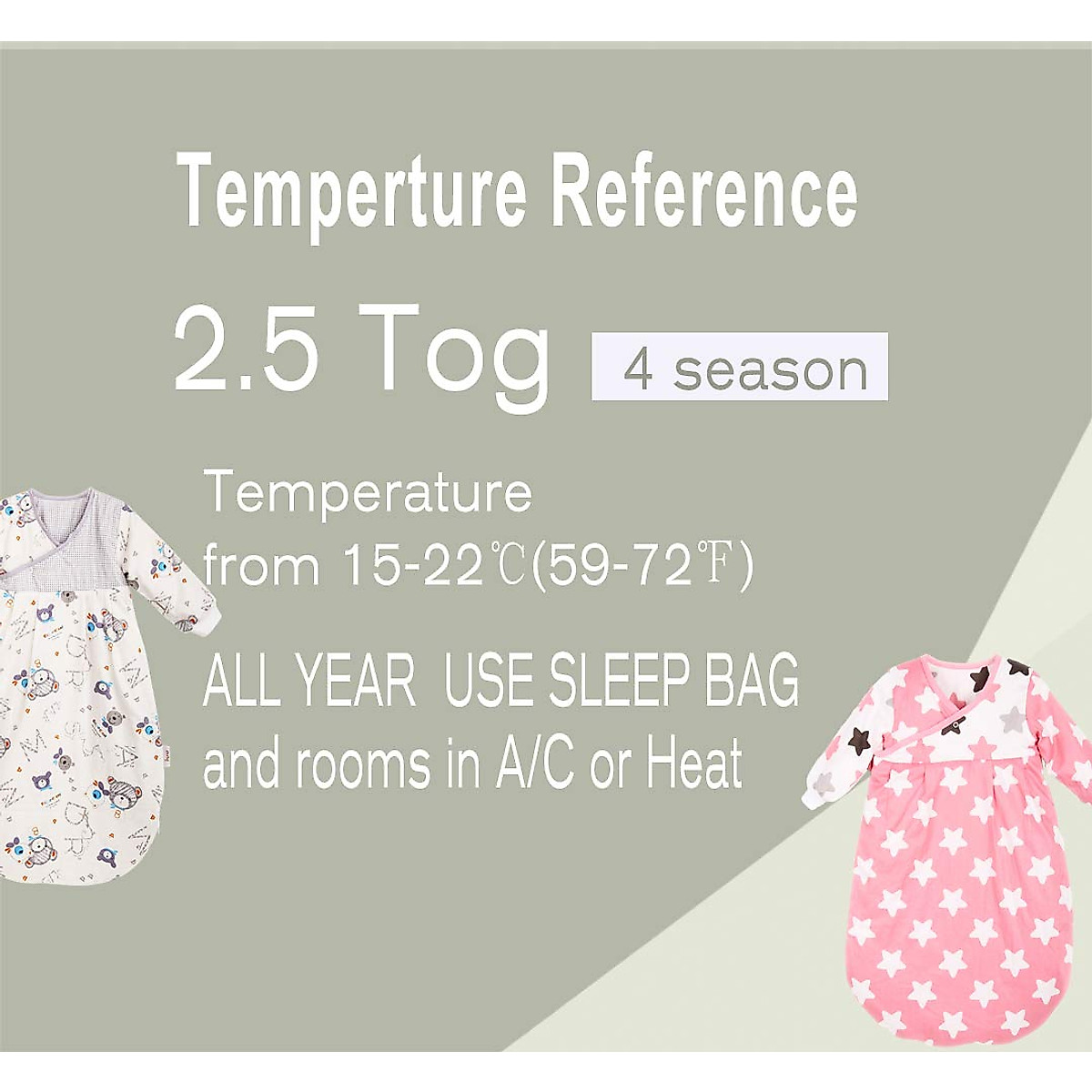 BLOOMSTAR Baby Sleeping Sack Long Sleeves (3-12M) Tog 2.5 Warm Newborn Sleeping Bag with Arms Quilted Swaddle Wearable Blanket Toddler Cotton Poplin Infant in a Bag Unisex Sleeper