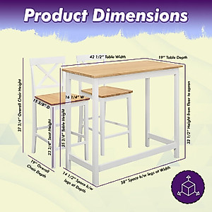 Kings Brand Furniture - 3 Piece Dining Table Set, Counter-Height Bar Breakfast Table with 2 Stools for Living Room Kitchen Small Space Apartment - White
