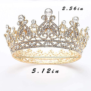 Foyte Baroque Queen Crown Gold Bride Rhinestone Wedding Crown Tiaras Crystal Hair Accessories for Women