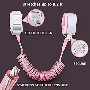 Anti Lost Wrist Link (8.2ft), Socub Toddler Leash Wrist for Kids Child Safety with Key Lock, 2 Pack, Pink and Blue