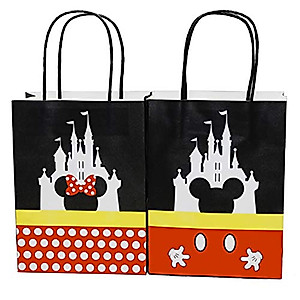 MOAXMOA Treat Bags Castle Gift Party Paper Bags with Handle for Birthday Baby Shower Mickey Minnie Theme Party Decorations Supplies- 12PCS