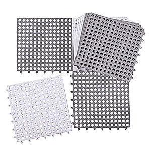 Jucoan 12 Pack Interlocking Non Slip Drainage Floor Tiles, 11.8 X 11.8 Inch Soft PVC Bath Shower Floor Mat with Suctions Cups, Drainage Holes for Bathroom, Kitchen, Pool, Wet Areas