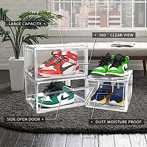 EZJOB Modern Clear Shoe Box, Acrylic Sneaker Shoe Storage Box, Stackable Shoe Display Case with Magnetic Door, 1 Pack Size 15