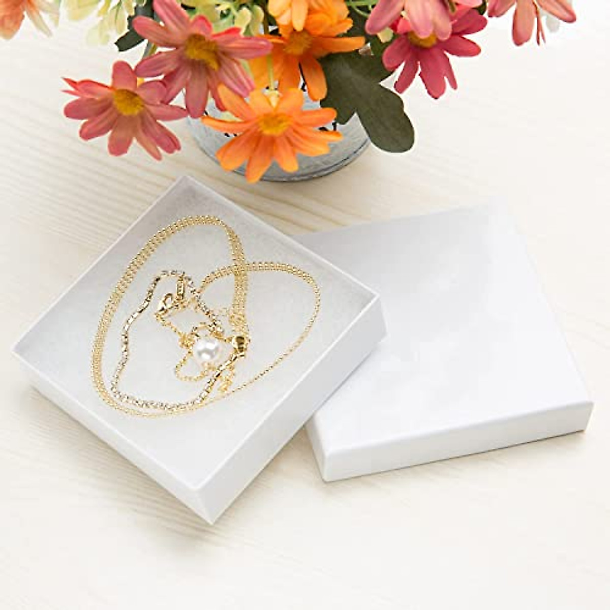 Magicool 40 Pack 3.5x3.5x1 Inch Cardboard Jewelry Boxes,Used for Necklaces,Bracelets,Earrings,Jewelry,Small Gift Packaging,Jewelry Gift Boxes with Lids and Filled with Cotton(White)