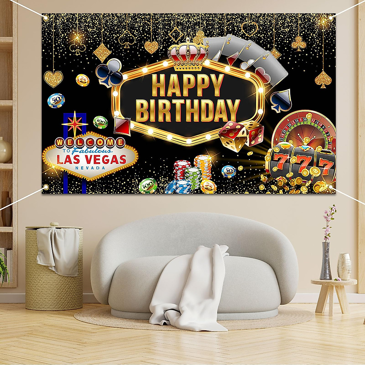 Avezano Casino Birthday Backdrop Las Vegas Casino Night Birthday Background Banner Casino Sign for 40th 50th Birthday Party Supplies (70.8x43.3inch)