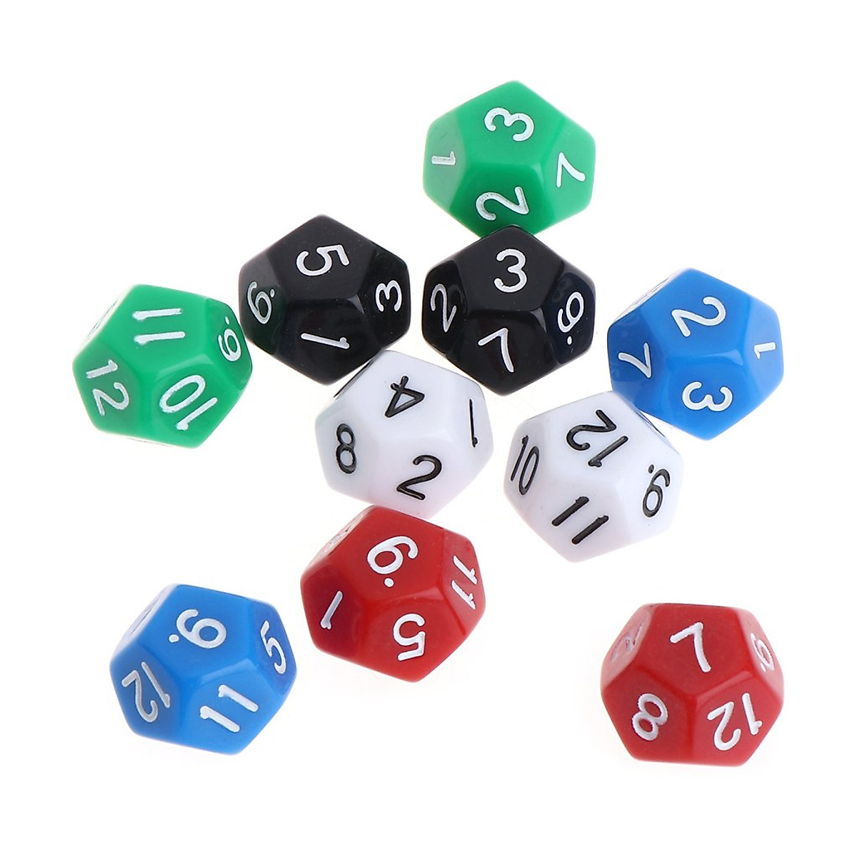 BUZHI 10pcs Portable 12 Sided Acrylic Number Dice Multicolor for Dungeon & Dragon Game Accessories Table Games Toy Supplies