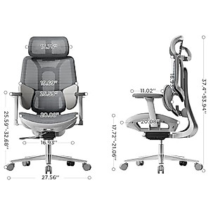 Hbada E3 Air Ergonomic Office Chair, Big and Tall Office Chair - with 3-Zone Dynamic Lumbar Support, 3D Adjustable Headrest, 3D Adjustable Armrests, Swivel Computer Chair, Grey(No Footrest)