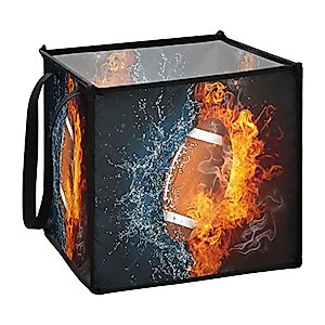 Blueangle Water Fire Football Cube Storage Bin with Handles, 10.6 x 10.6 x 10.6 in, Large Collapsible Organizer Storage Basket for Home Décor（1031）