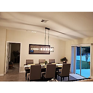 Black Farmhouse Kitchen Island Lighting Modern Linear Chandelier Industrial Dining Room Rectangular Light Fixtures for Living Room Foyer Bar (Black, 5-Light)