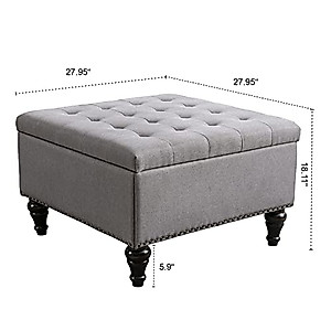 TTGIEET Ottoman, Wide Square Storage Coffee Table Upholstered Tufted Linen Fabric Bench with Large Oversized Foot Rest for Living Room Bedroom (Grey)