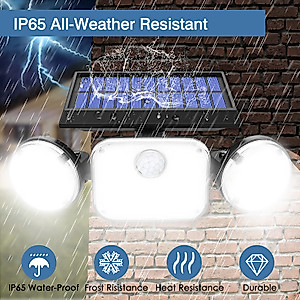 RJFOYB Motion Sensor Outdoor Lights, Adjustable 3 Heads Solar Outdoor Lights, 270° Wide Angle, IP65 Waterproof Security Lights Motion Outdoor for Garage Yard Garden Porch