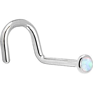 Body Candy Solid 14k White Gold 2mm Synthetic Opal Right Nose Stud Screw 20 Gauge 1/4"