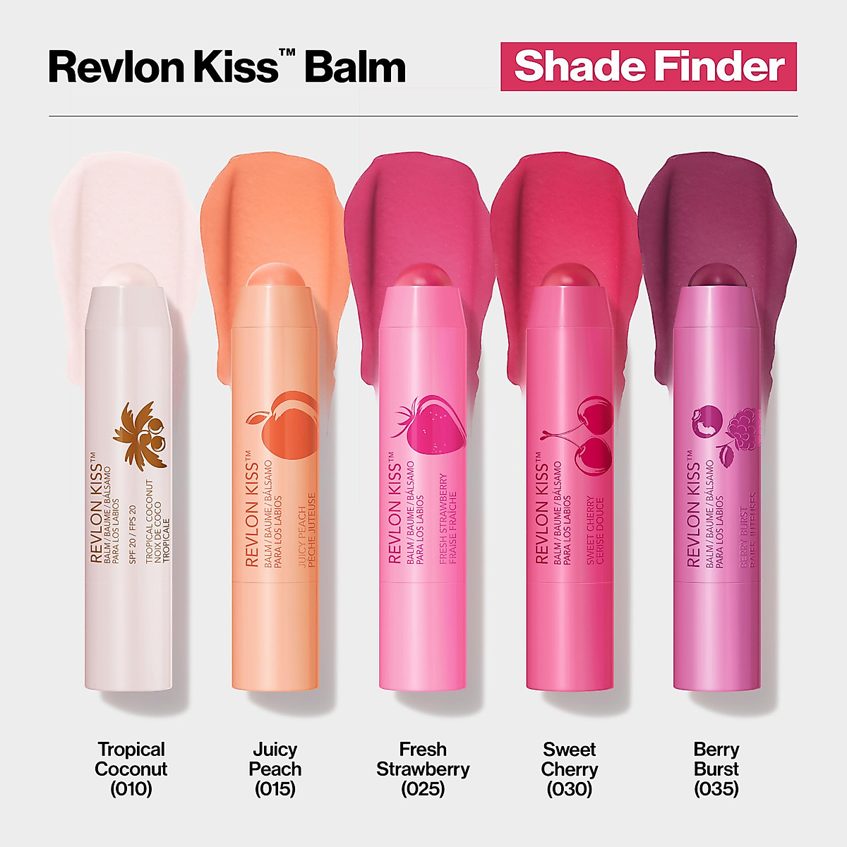 Revlon Kiss Tinted Lip Balm with SPF 20, Hydrating, Flavored, Infused with Natural Fruit Oils, 030 Sweet Cherry, 0.09 oz