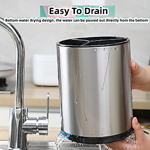LIBODOUR Kitchen Utensil Holder Extra Large 360° Rotating For Counter Organizer Stainless Steel Storage Cooking Silverware Caddy Flatware 3 Compartment Flatware Spoon Spatula Lazy Susan （Silvery）