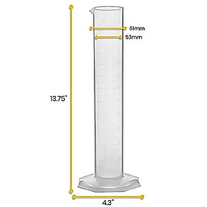 EISCO Plastic Graduated Cylinder, 500mL - Class B - Stable Hexagonal Base - Premium Polypropylene - Lab Cylinder, Measuring Cylinder