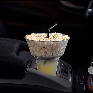 EYNEL Stack n' Sip Snack Cups, 4 Pack Reusable Plastic Drink and Snack Cups with Straws Stadium Tumbler with Top Bowl for French Fries and Coke Perfect for One-Handed On-The-Go Usage (Round, 4, Count)