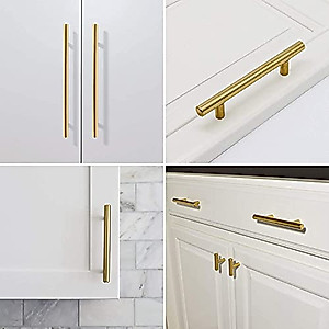 Haliwu 10 Pack Gold Cabinet Pulls,5 Inch Hole Center Brushed Brass Cabinet Pulls Stainless Steel Pulls for Cabinets Dresser Drawer Handles Gold