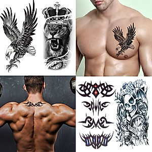 80 Sheets Temporary Tattoos Stickers, Fake Body Arm Chest Shoulder Tattoos for Men and Women, Halloween Temporary Tattoos Black Fake Skull Skeleton Tattoos for Halloween Cosplay