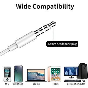 2 Pack Apple Earbuds [Apple MFi Certified] Headphones Earphones with 3.5mm Wired in Ear Headphone Plug(Built-in Microphone & Volume Control) Compatible with iPhone,iPad,iPod,PC,MP3/4,Android -White