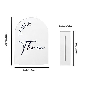 BLOSIN 20 pcs Clear Arch Wedding Table Numbers with Stands 1-20, 5x7 inch Acrylic Arch Signs and Holders, Table Number for Wedding Reception, Restaurant, Party, Event (Clear Table Number1-20, 5"x7")