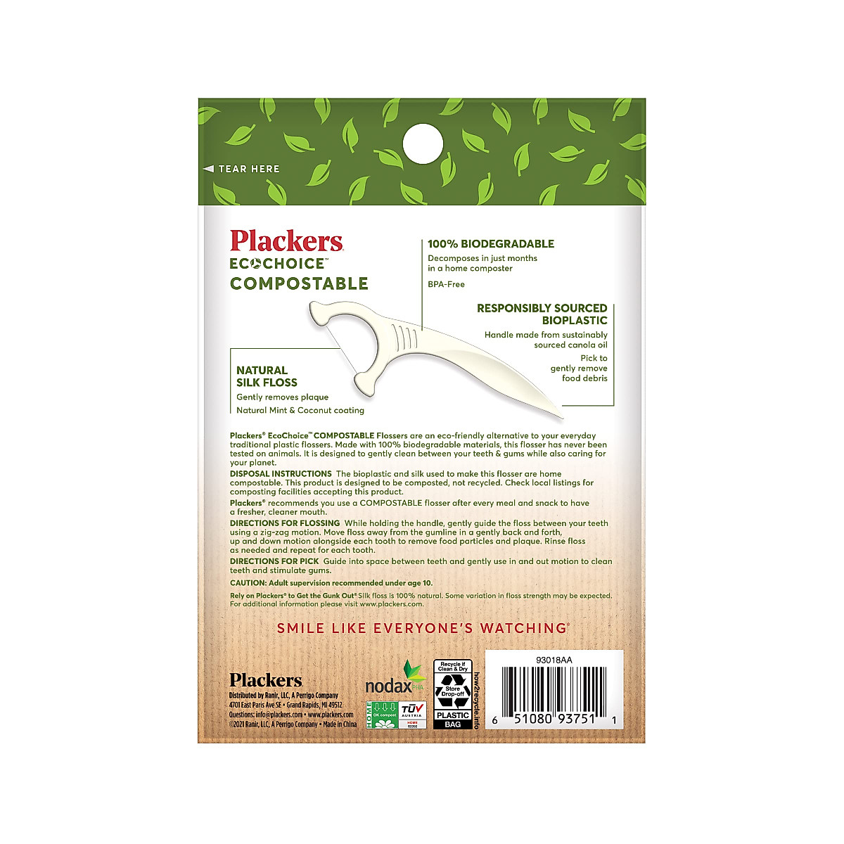 Plackers EcoChoice Compostable Dental Flossers, Sustainably Sourced, BPA Free, Recyclable Packaging, Natural Mint Flavor, 50 Count