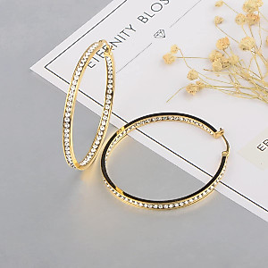 Large Gold Stainless Steel Hoop Earrings for Women, Big Cubic Zirconia Hoops ARSKRO Hypoallergenic Huge Rhinestone Crystal 50mm 2 inch Ear Ring Jewelry Gifts for Women Girlfriends Sensitive Ears