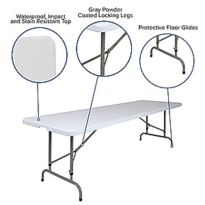 Flash Furniture 8-Foot Height Adjustable Granite White Plastic Folding Table